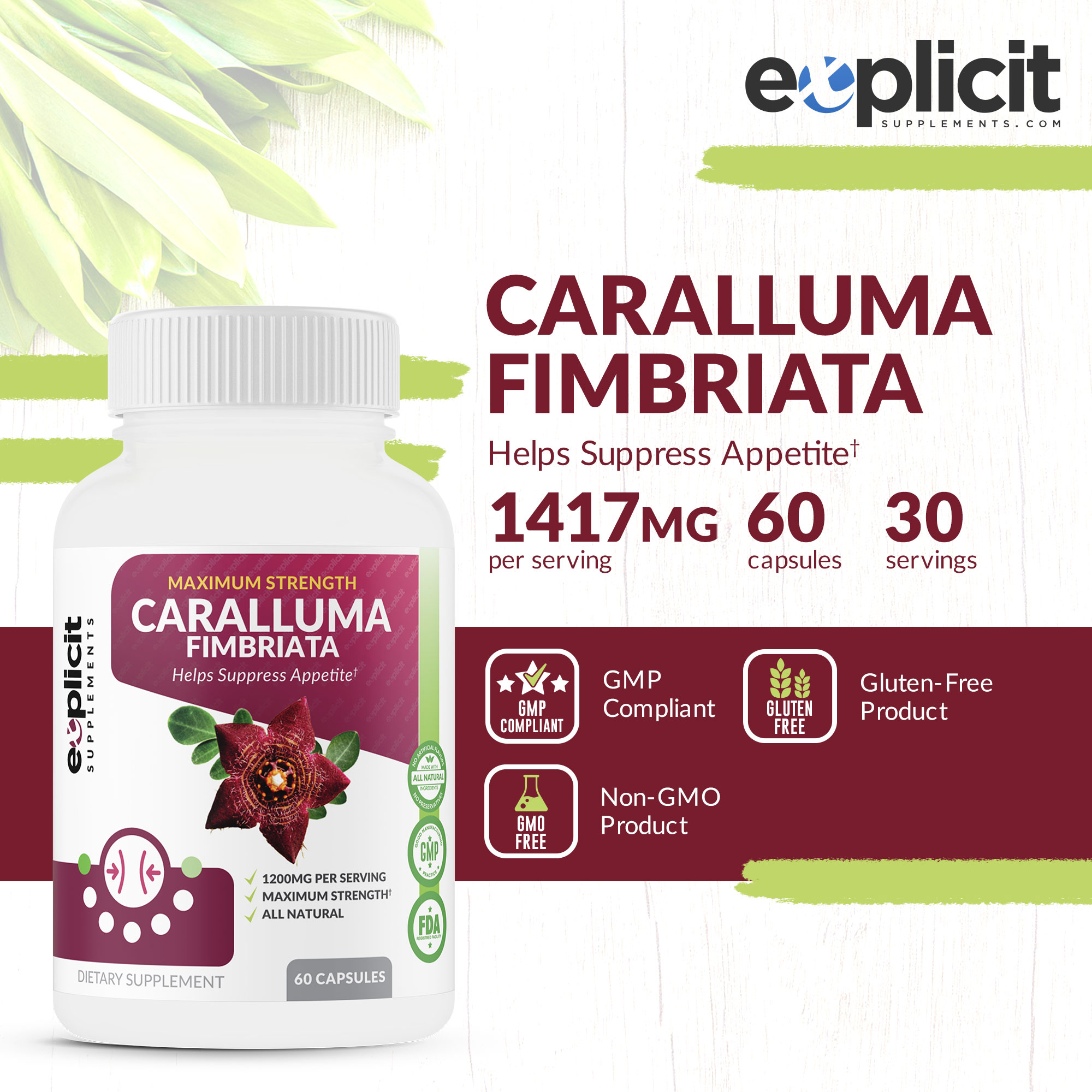 Pure Caralluma Fimbriata Max Strength, 1200mg per Serving - 30 Servings ...