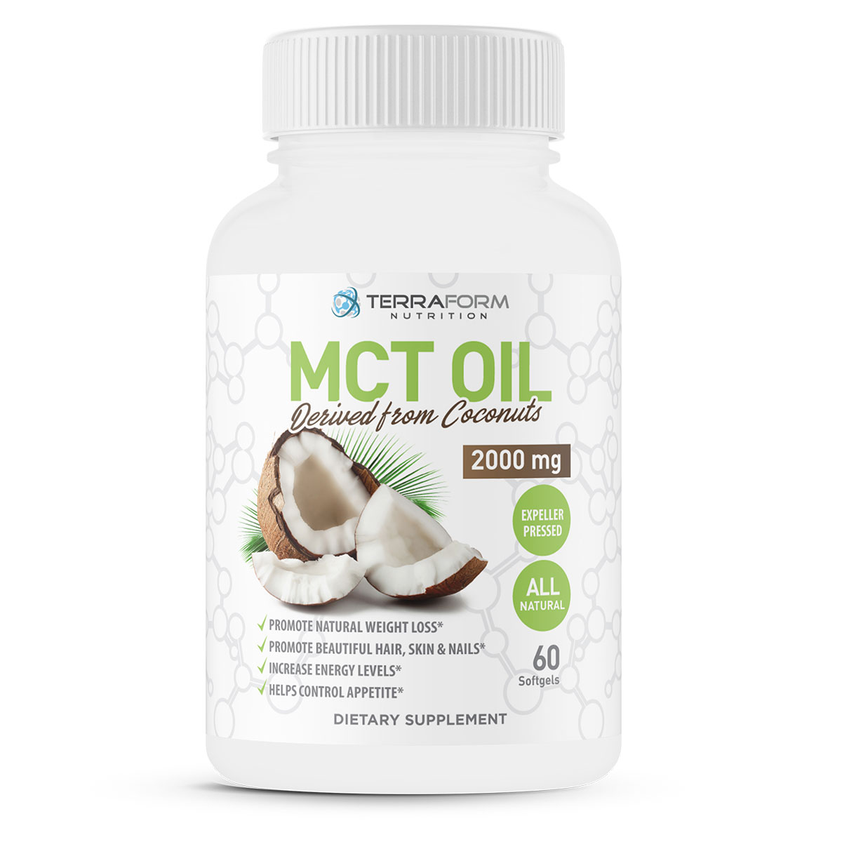 MCT Oil Capsules - Derived from Coconuts – 2000mg – 60 Softgels ...