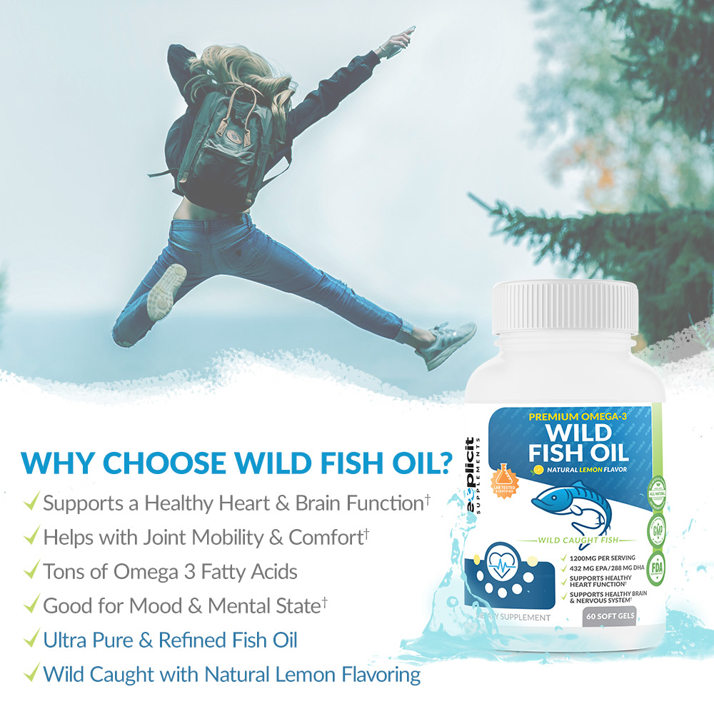 Wild Fish Oil Omega 3 - EPA/DHA - Burpless, Lemon Flavored - 1200mg per ...