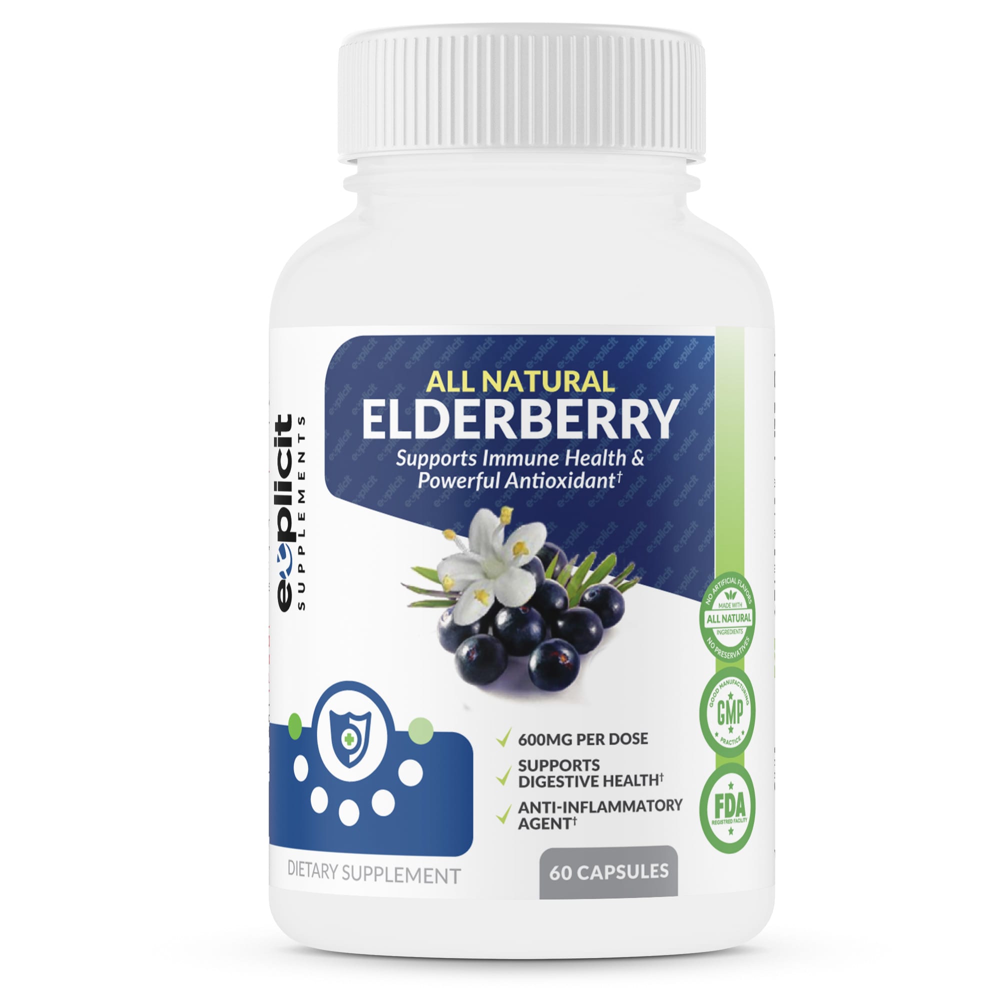 Natural Elderberry Supplement - 600mg - 60 Capsules ...