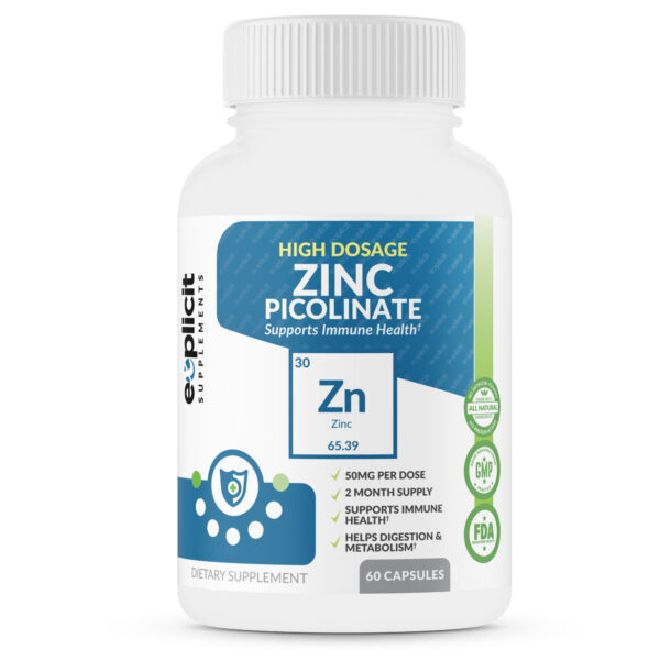 All Natural Zinc Pills High Dosage, 50mg - 60 Count ...