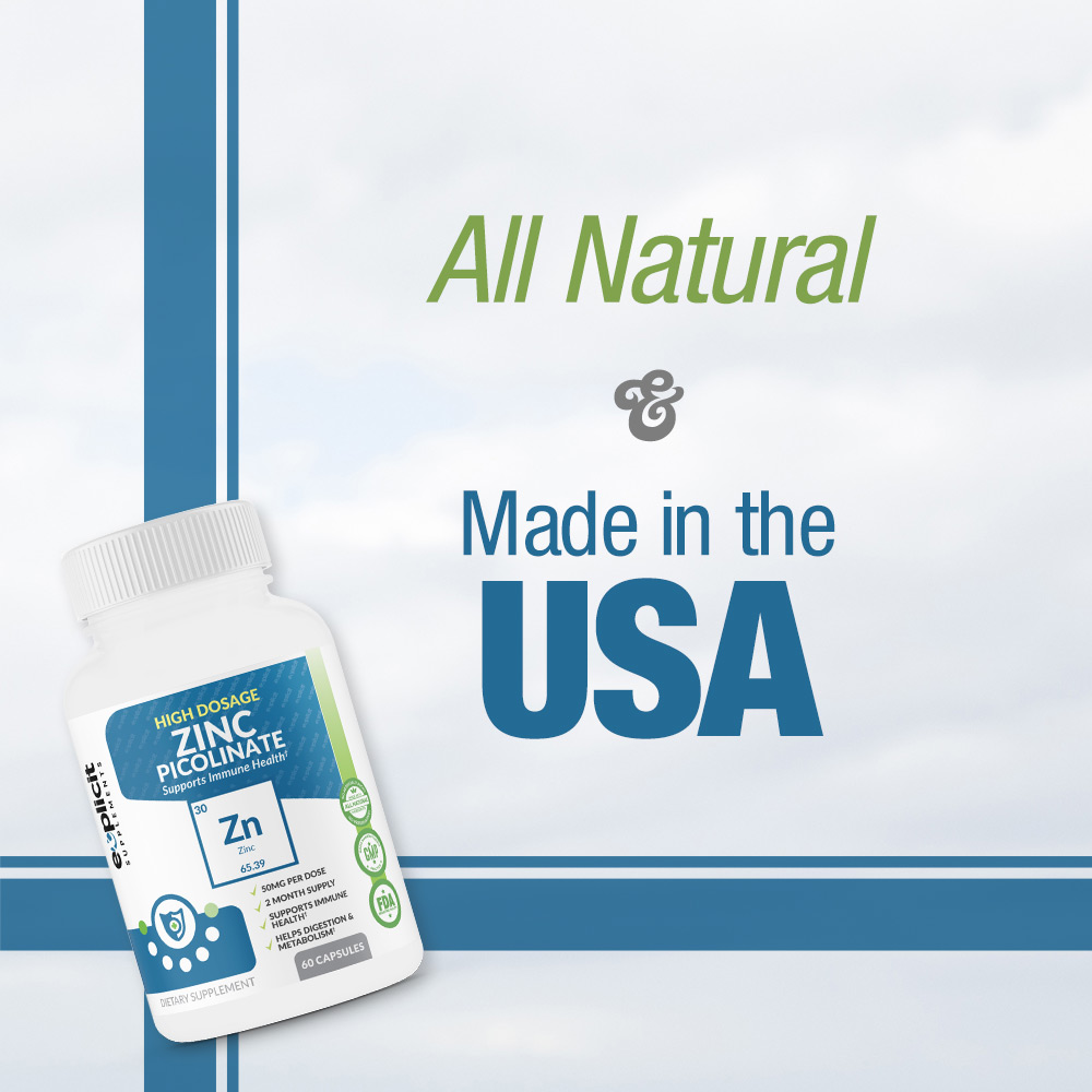 All Natural Zinc Pills High Dosage, 50mg - 60 Count ...