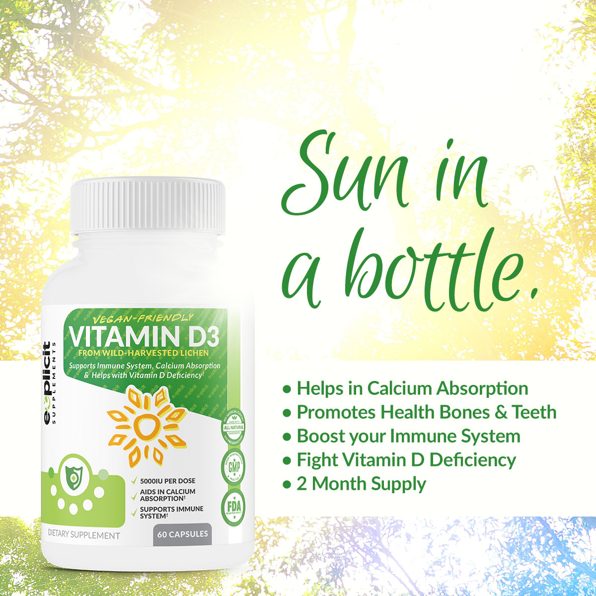 Vitamin D - 5000IU Vegan Friendly Natural Vitamin D3 - 2 Month Supply ...