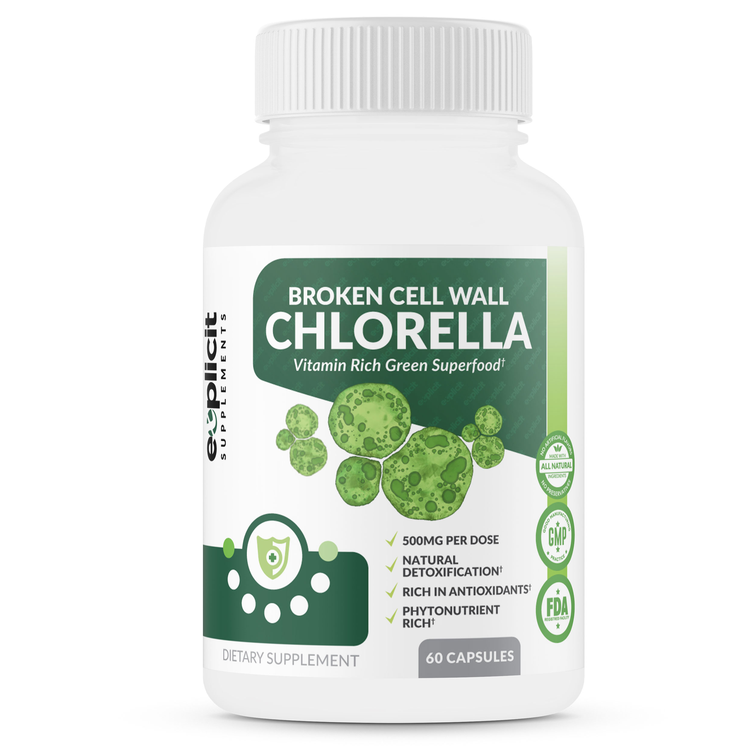 Extra Strength Chlorella Superfood,1000mg Daily - 60 Capsules ...