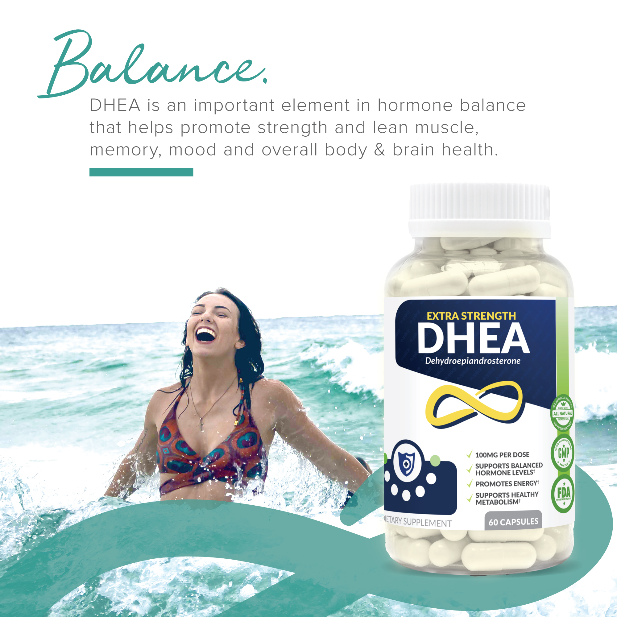DHEA 100mg - Promotes Hormone Balance - 60 Capsules ...