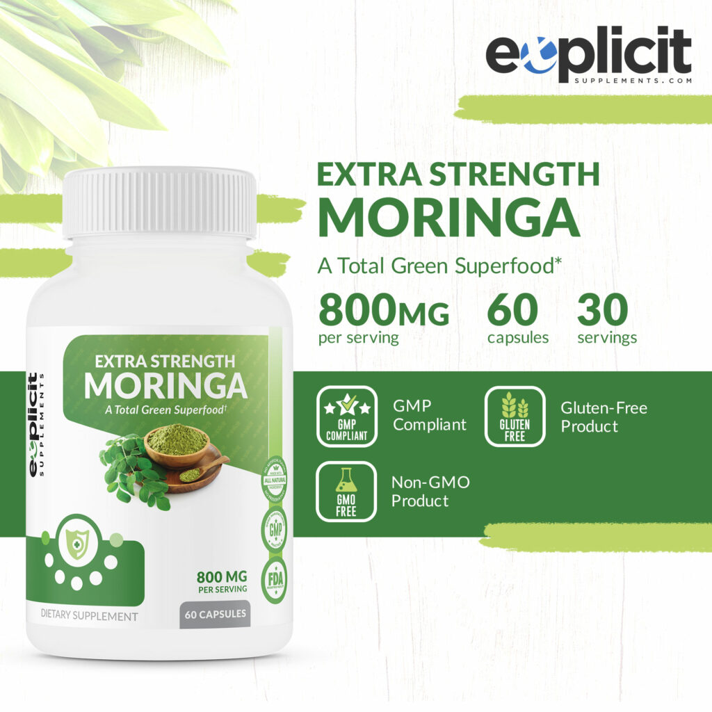 Extra Strength Moringa Capsules - 800mg Moringa Oleifera Green ...